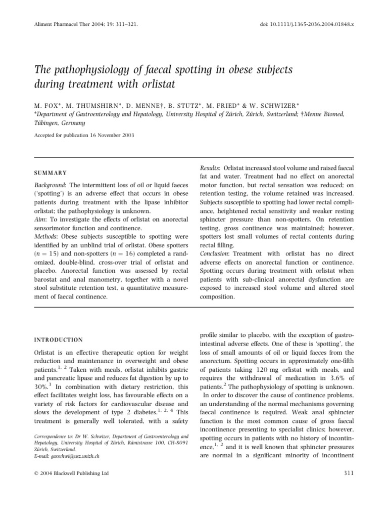 Orlistat and Faecal Spotting in Obesity | PDF | Rectum | Urinary ...