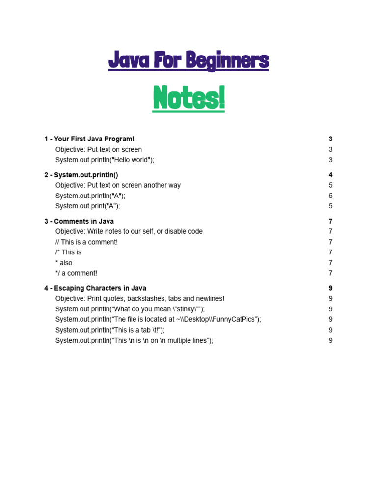 Java For Beginners Notes Pdf Notation Computer Programming