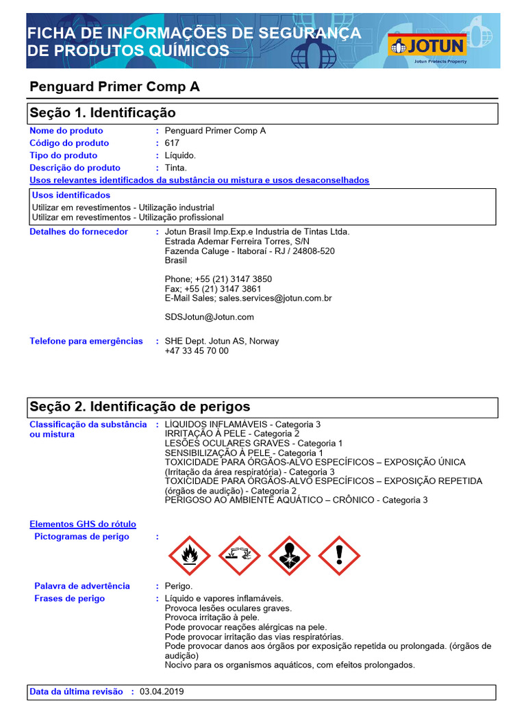 FISPQ - Penguard Primer Comp A (Jotun) | PDF | Celsius | Química