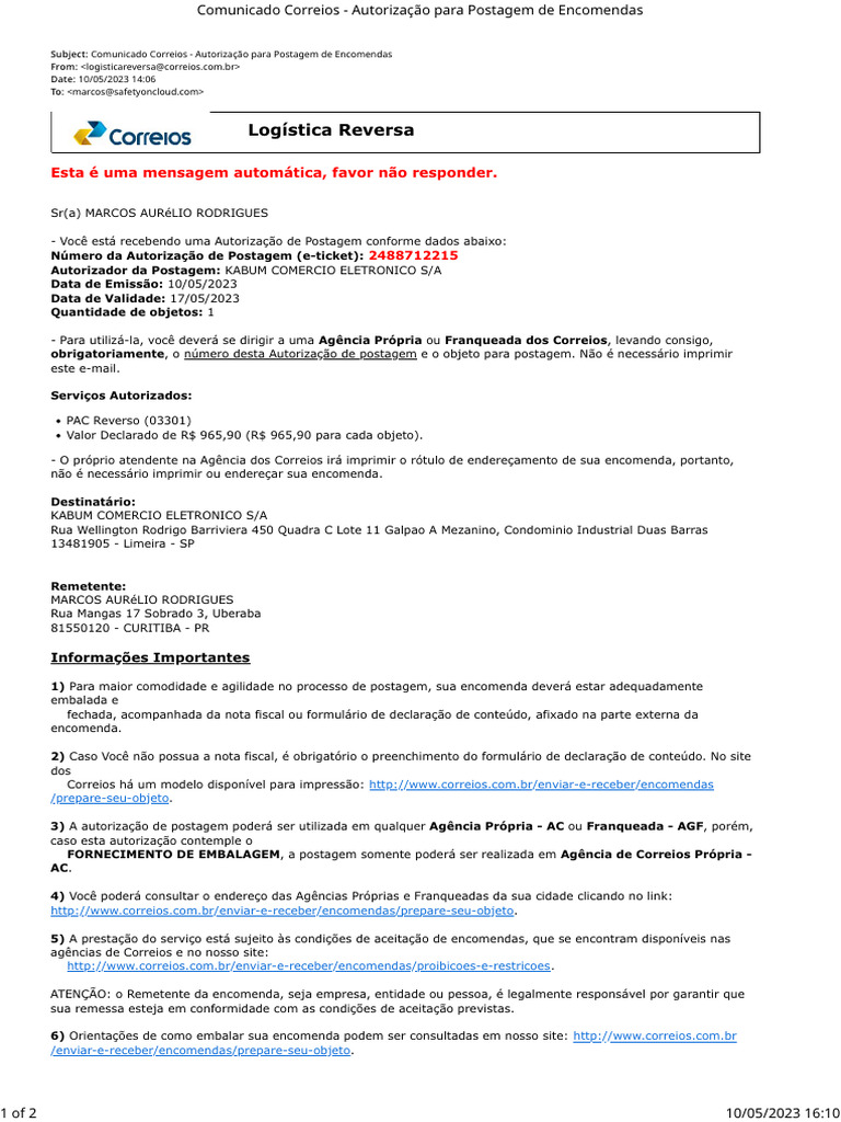 Comunicado Correios - Autorização Para Postagem de Encomendas | PDF | E ... Comunicado Correios - Autorização Para Postagem de Encomendas | PDF | E ...