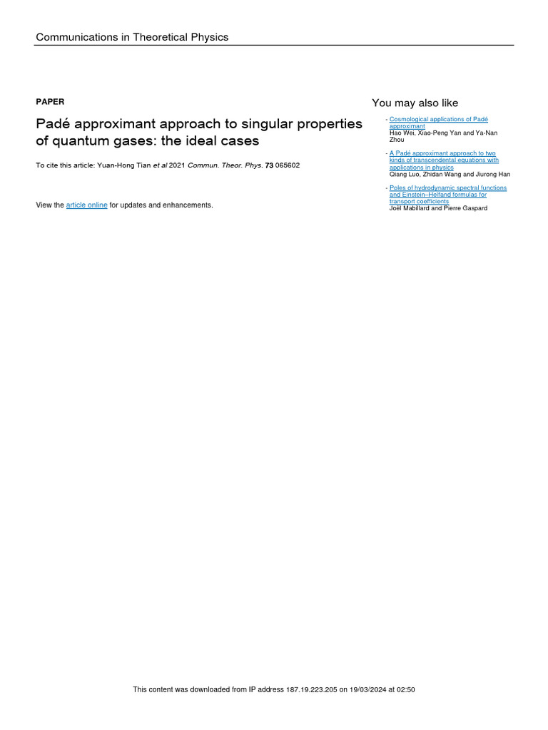 Tian 2021 Commun. Theor. Phys. 73 065602 | PDF | Power Series | Perturbation Theory