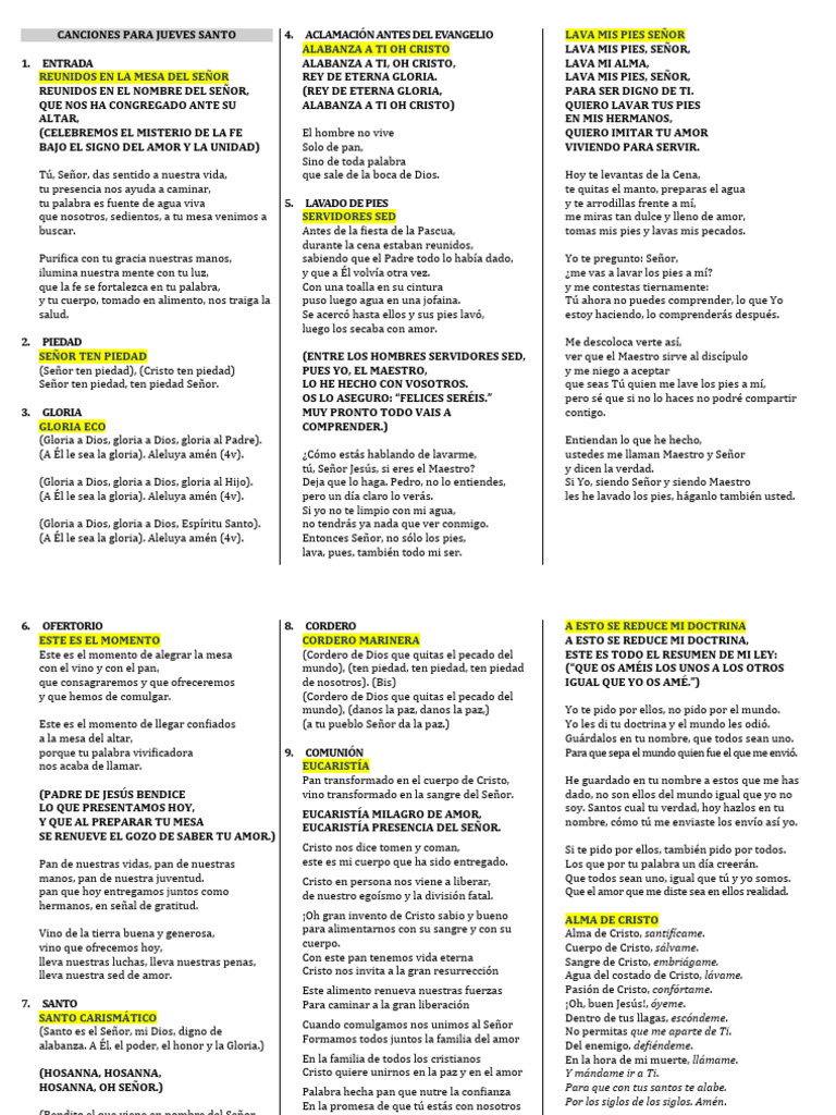 Canciones Jueves Santo | PDF | eucaristía | Cristo (título)