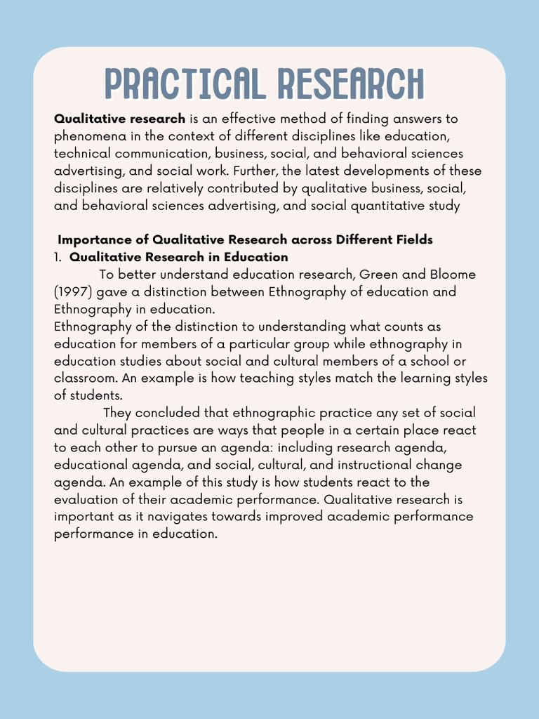 Practical Reaserch | PDF | Methodology | Qualitative Research