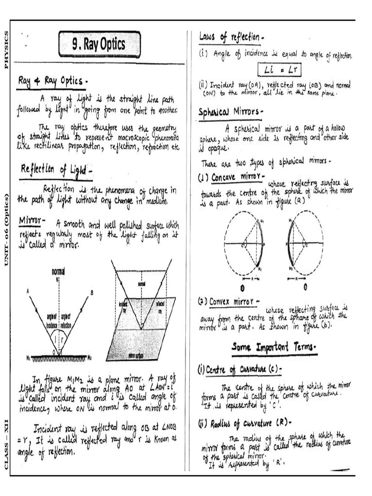 Class-12-Physics-Ray Optics Handwritten Notes | Download Free PDF ...
