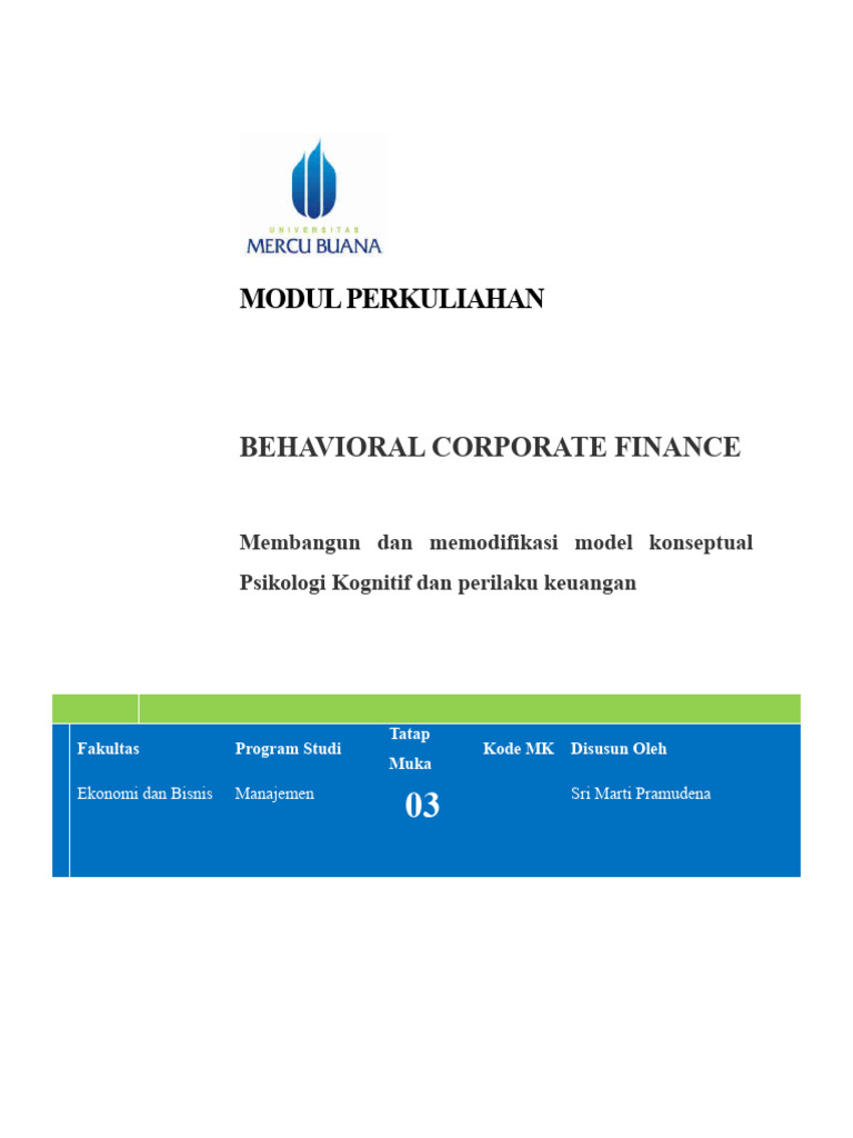Pertemuan 3 Behavior Finance | PDF | Karier & Perkembangan | Pengelolaan Keuangan & Uang