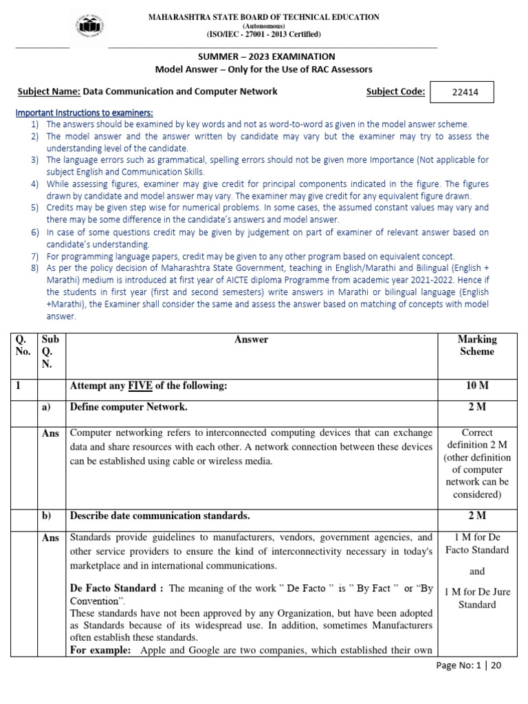 DCC Summer 2023 Answer | PDF | Osi Model | Computer Network
