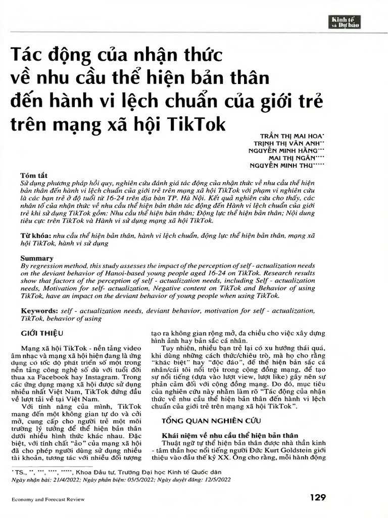 tác động của nhận thức nhu cầu thể hiện bản thân đến hành vi lệch chuẩn ...