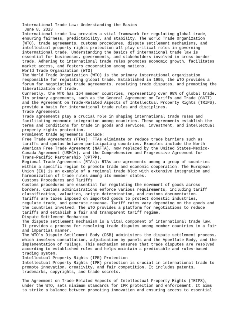 Basics of International Trade Law | PDF | World Trade Organization ...