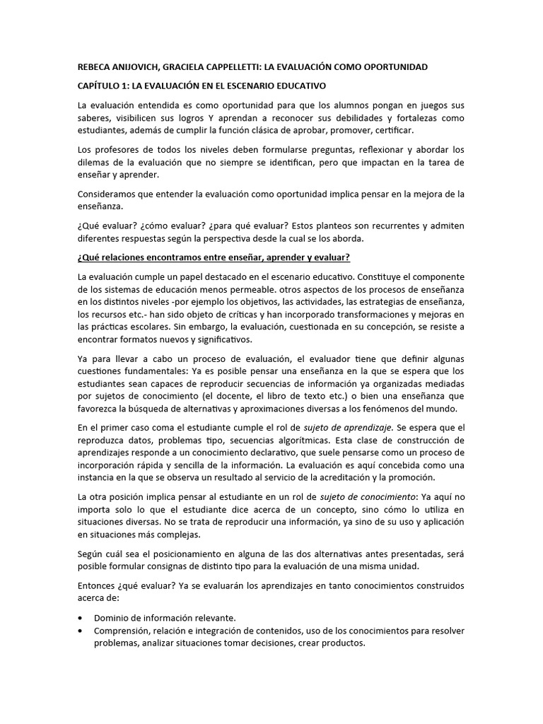 Rebeca Anijovich Pdf Evaluación Enseñando