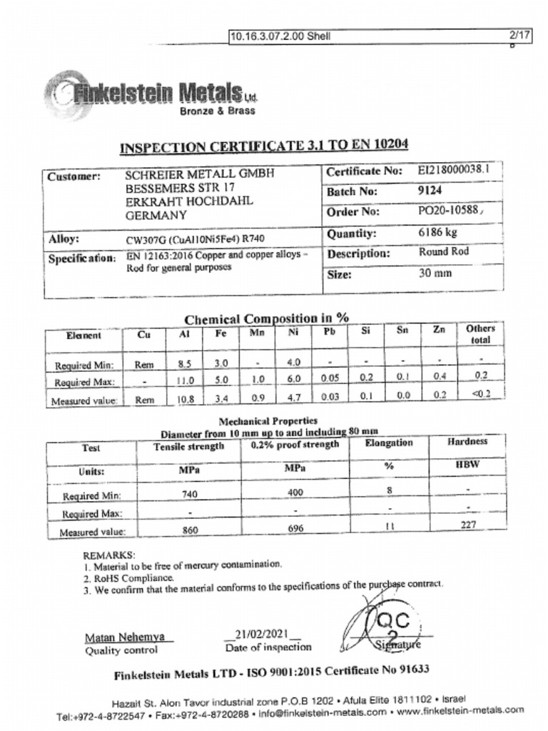 (1-8) Material Certificate | PDF