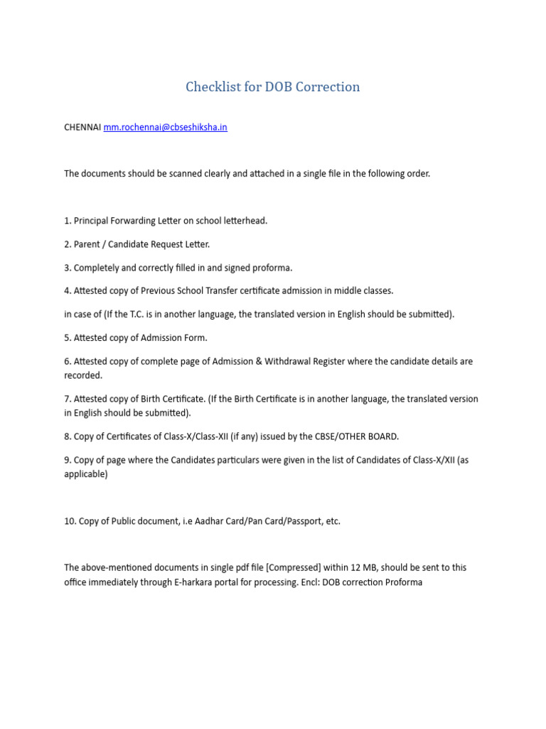 Checklist for DOB Correction1 | PDF | Birth Certificate | Government ...