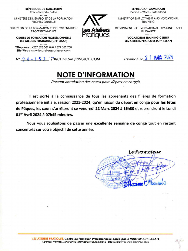 Note de Départ en Congés | PDF