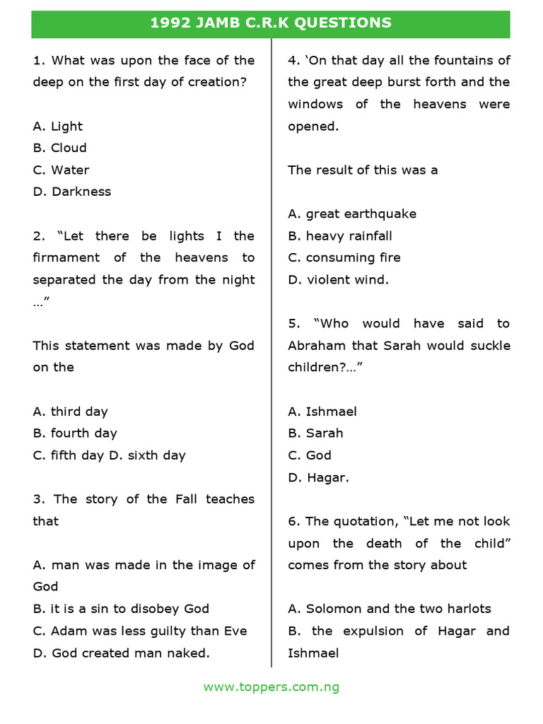 JAMB-CRK-PAST-QUESTIONS_removed | PDF | Jesus | Paul The Apostle