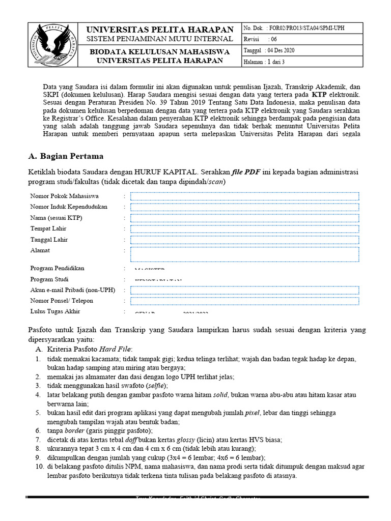 Form Biodata Kelulusan (Pas Photo) | PDF