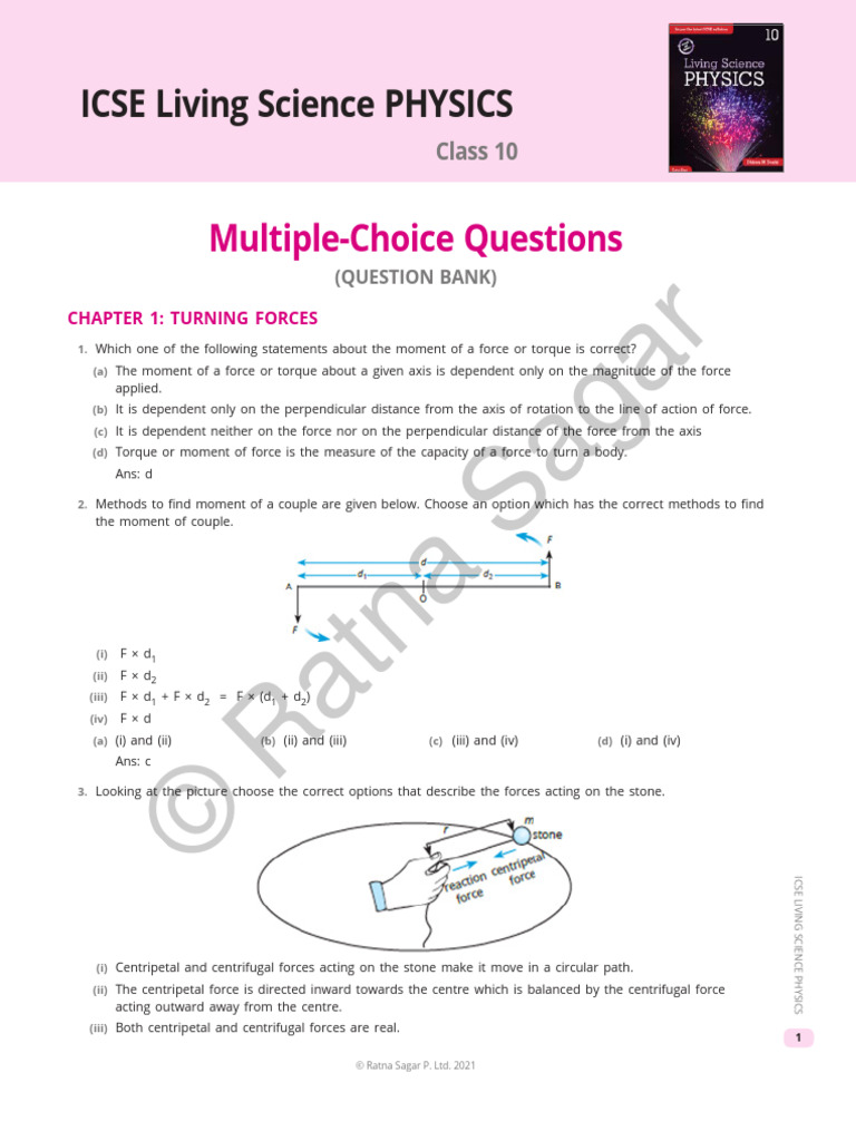 ICSE Physics: Class 10 Quiz | PDF | Force | Torque