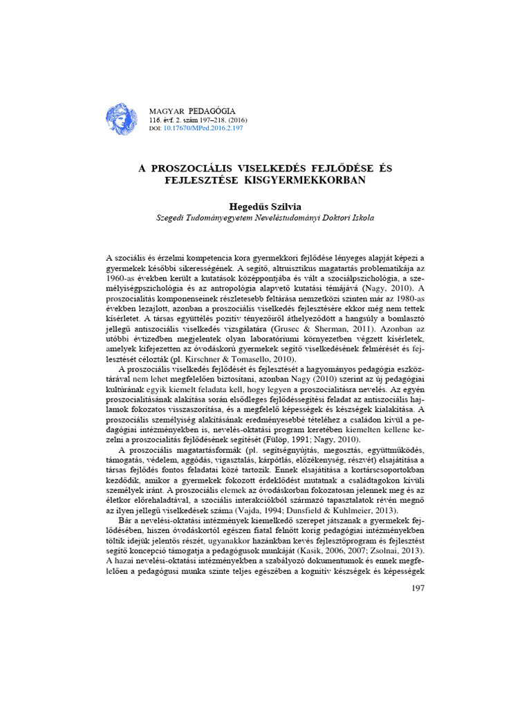 A Proszociális Viselkedés Fejlődése És Az Agresszió | PDF
