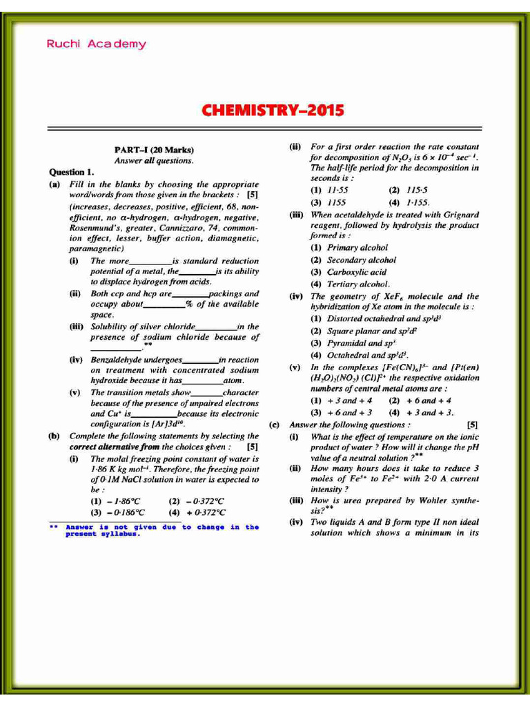 ISC Chemistry 2015 PYQ | PDF