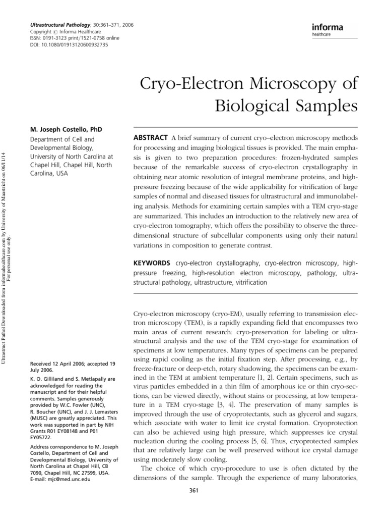 Cryo-Electron Microscopy of Biological Samples | PDF | Transmission ...