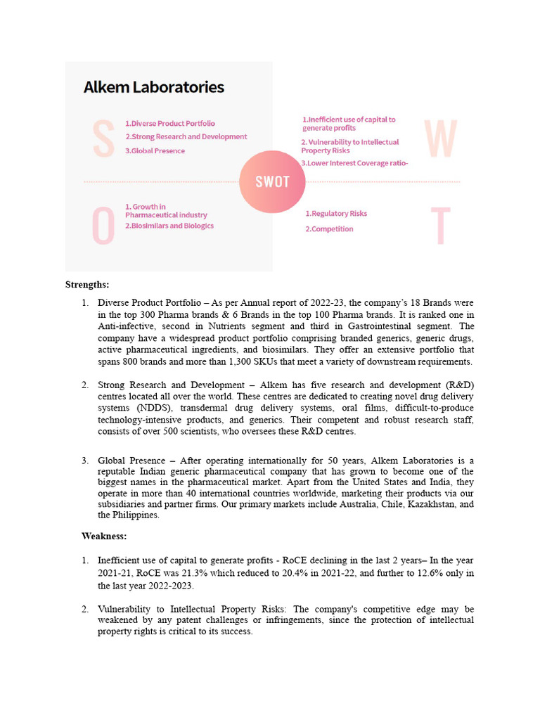 SWOT | PDF | Generic Drug | Regulatory Compliance