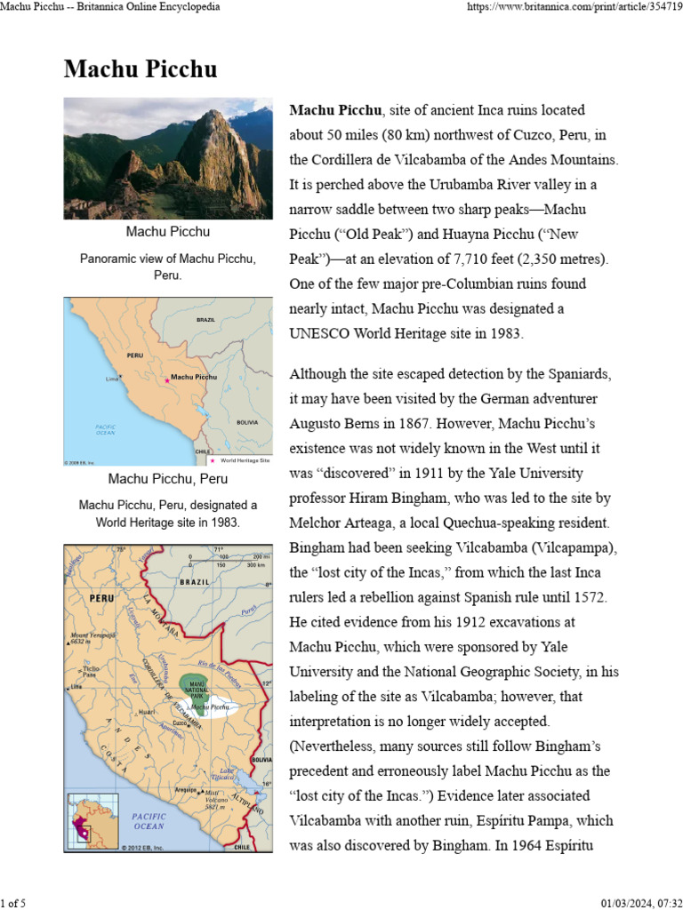 Machu Picchu -- Britannica Online Encyclopedia | PDF | Machu Picchu