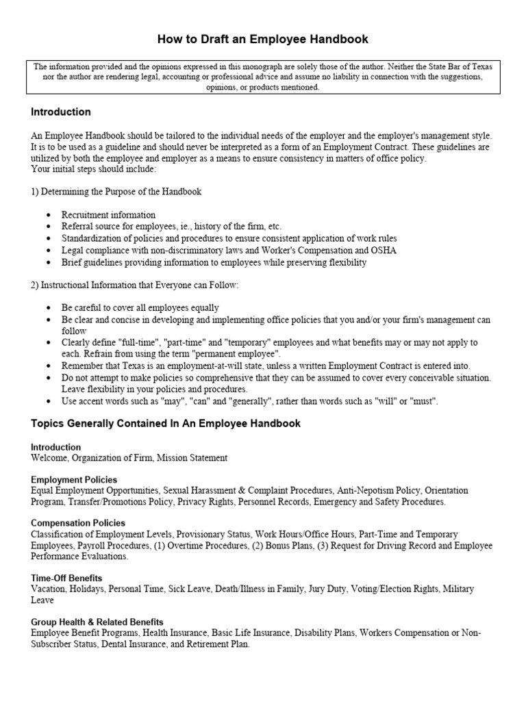 Employee Handbook Drafting Guide | PDF | Employment | Overtime