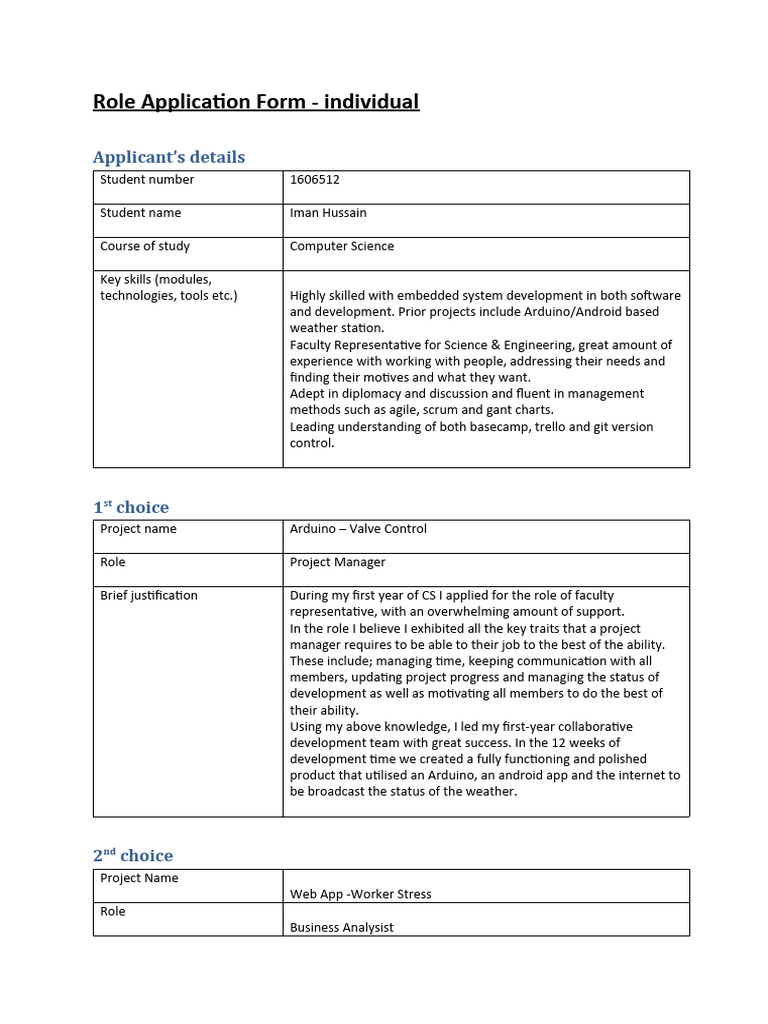 Role Application Form | PDF | Business Analysis | Computing