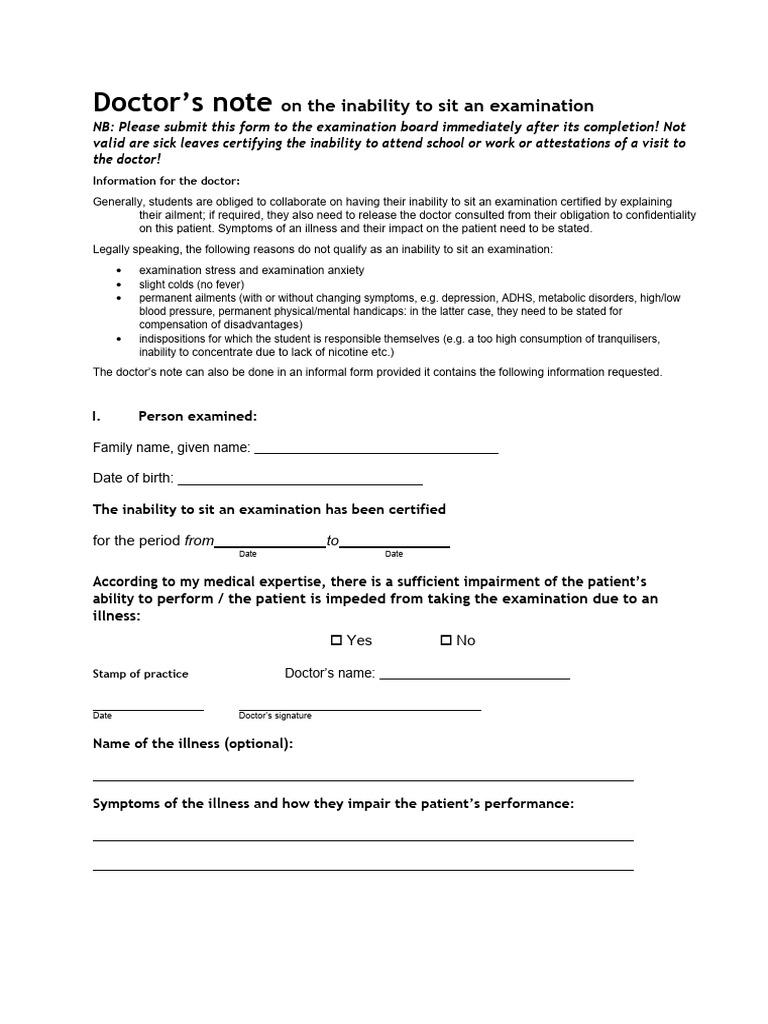 Free Doctor Note Template in Word | PDF | Mental Disorder | Medical ...