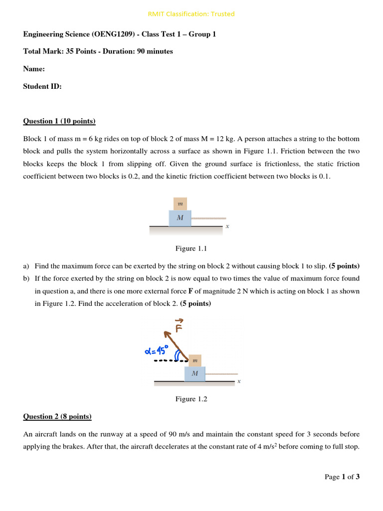 Engineering Science (OENG1209) - Class Test 1 - Group 1 Total Mark: 35 ...