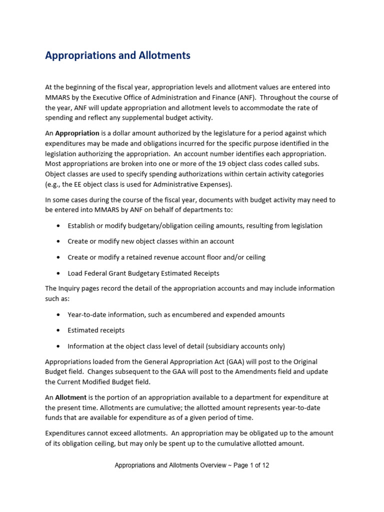 Appropriations and Allotments - Overview | PDF | Expense ...