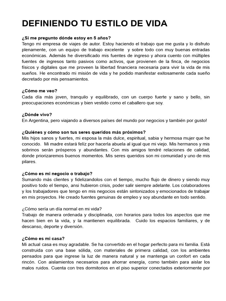 Estilo de Vida: Libertad Financiera y Bienestar | PDF