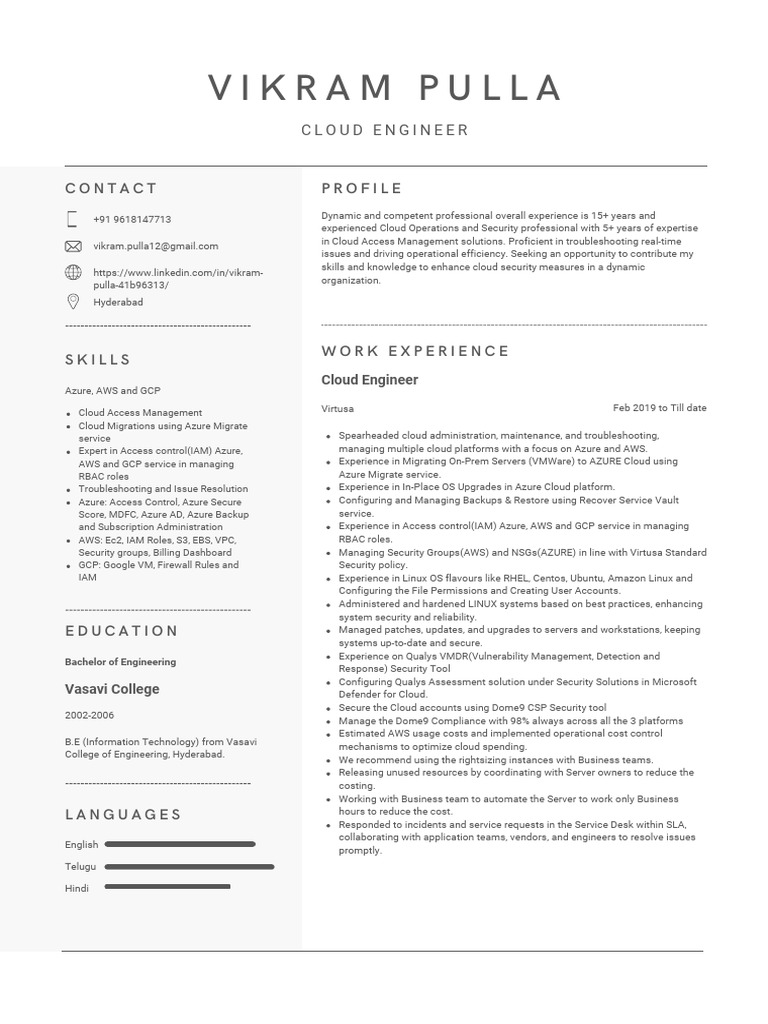 Vikram Pulla Resume-2024 | Download Free PDF | Cloud Computing | Amazon Web Services