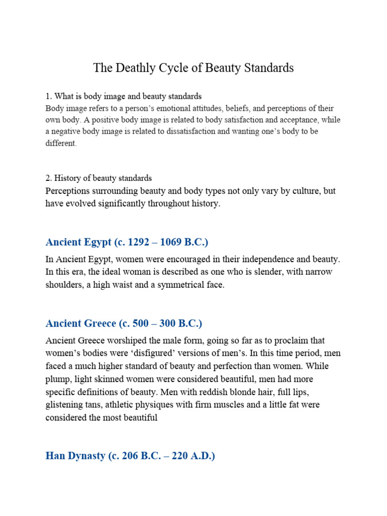 The Deathly Cycle of Beauty Standards | PDF | Body Image | Physical ...