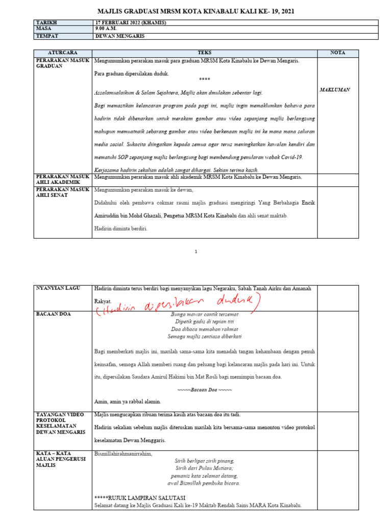 Ucapan Graduasi MRSM Kota Kinabalu 2022 | PDF