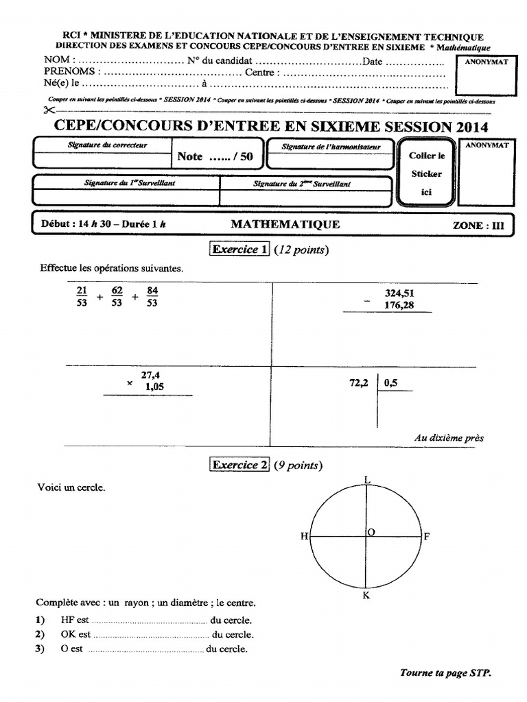 Cepe Zone3 Math 2014 | PDF