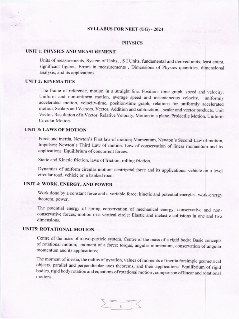 NEET UG 2024 Physics Syllabus Overview | PDF | Chemical Bond | Force