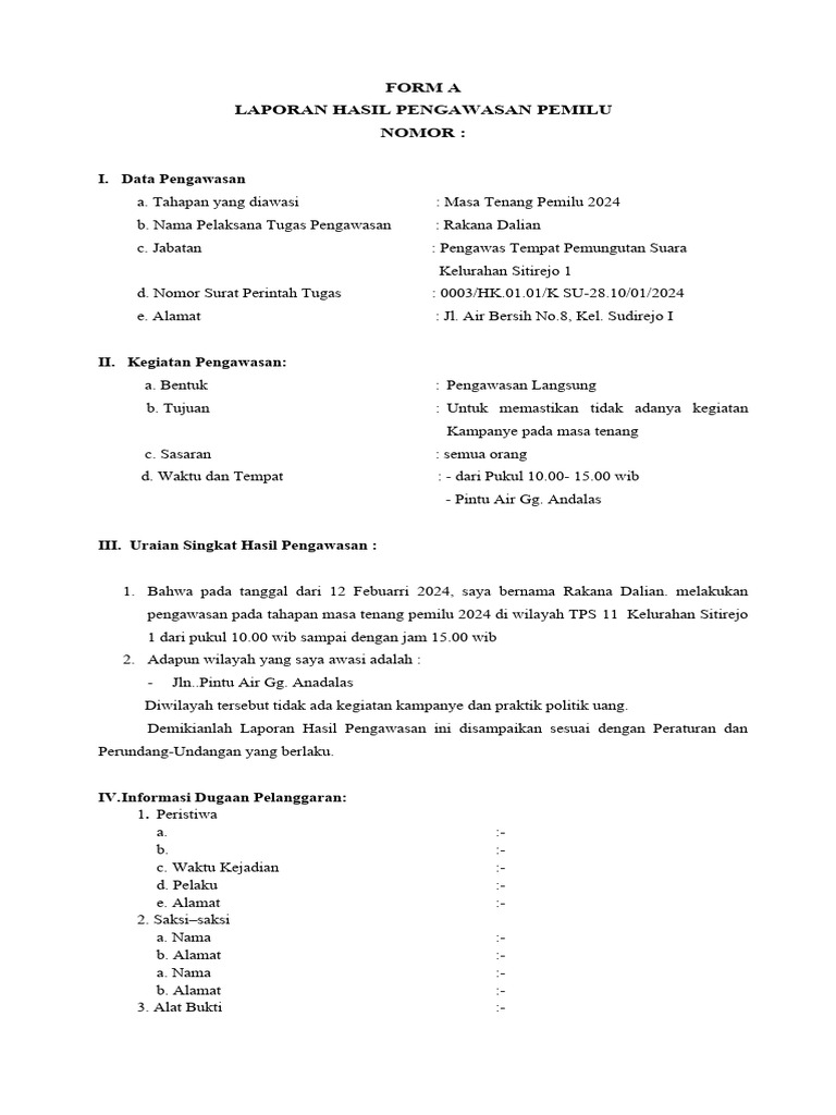 Contoh LHP Masa Tenang-1 Di Tps 11 | PDF | Politik | Ilmu Sosial