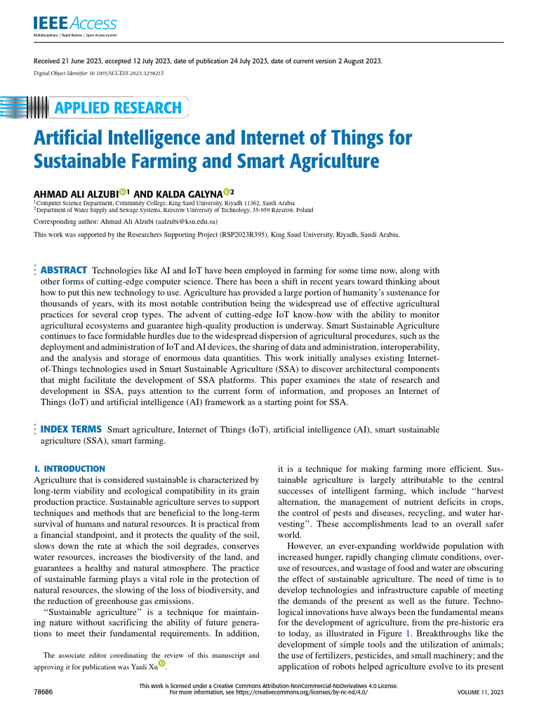 Artificial Intelligence and Internet of Things For Sustainable Farming and Smart Agriculture ...