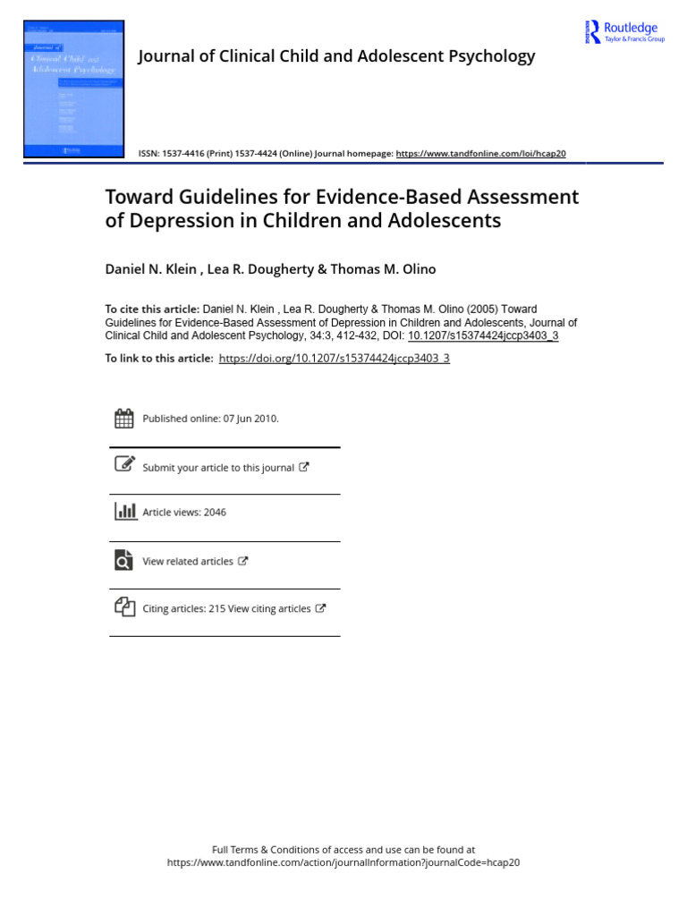 Toward Guidelines For Evidence Based Assessment of Depression in ...
