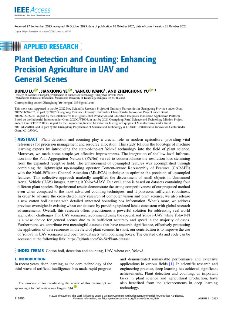 Plant Detection And Counting Enhancing Precision Agriculture In Uav And General Scenes Pdf