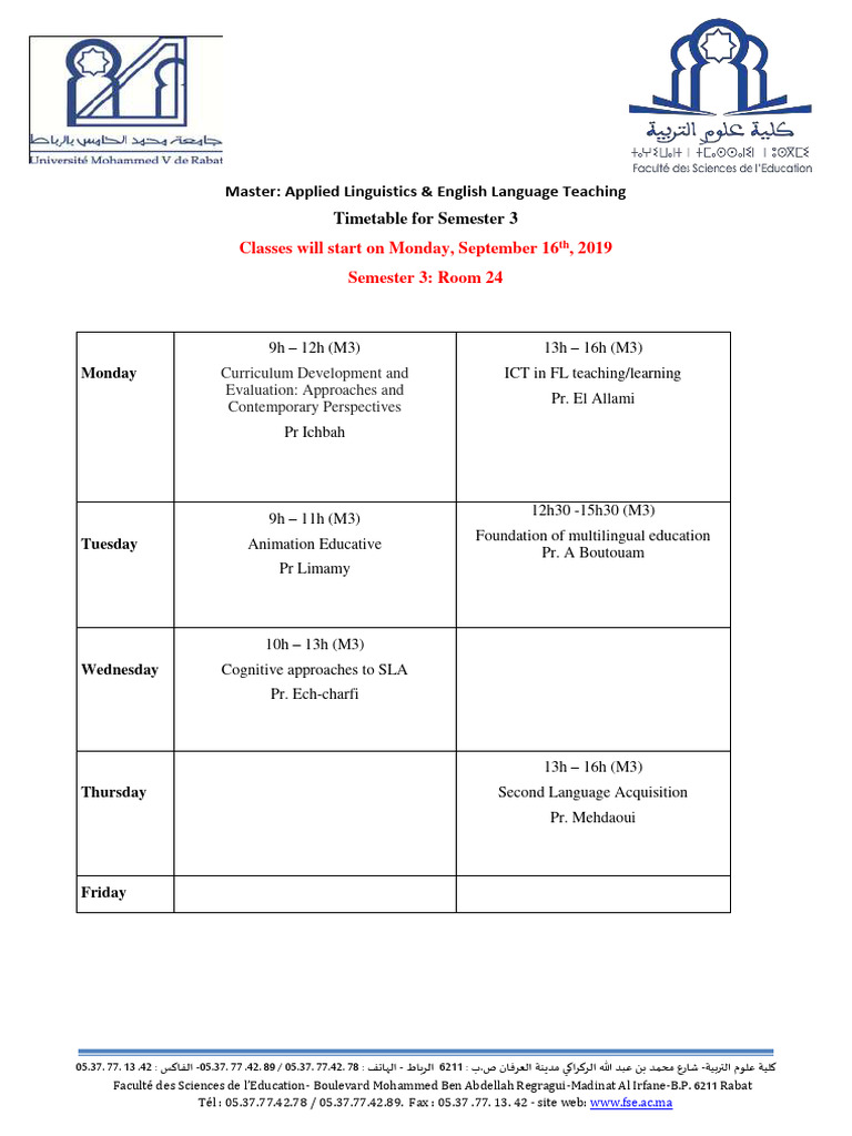 Master’s Timetable: Applied Linguistics | PDF | Second Language ...