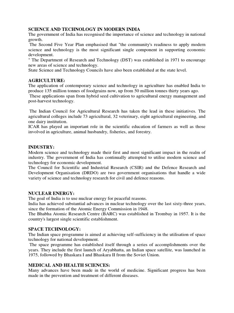 W5 - S3 Part C SCIENCE AND TECHNOLOGY IN MODERN INDIA | PDF