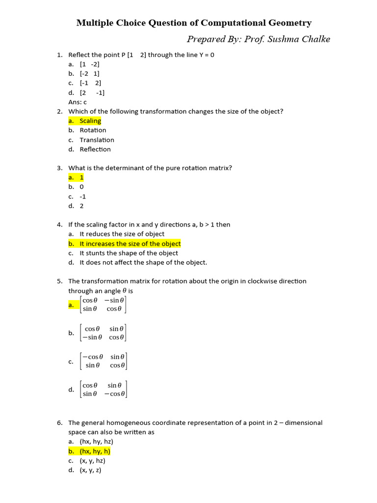 Multiple Choice Question of Computational Geometry | PDF | Shape | Ellipse
