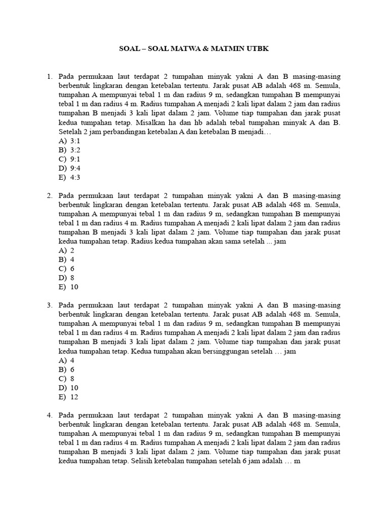 Soal MTK Ubtk-1 | PDF