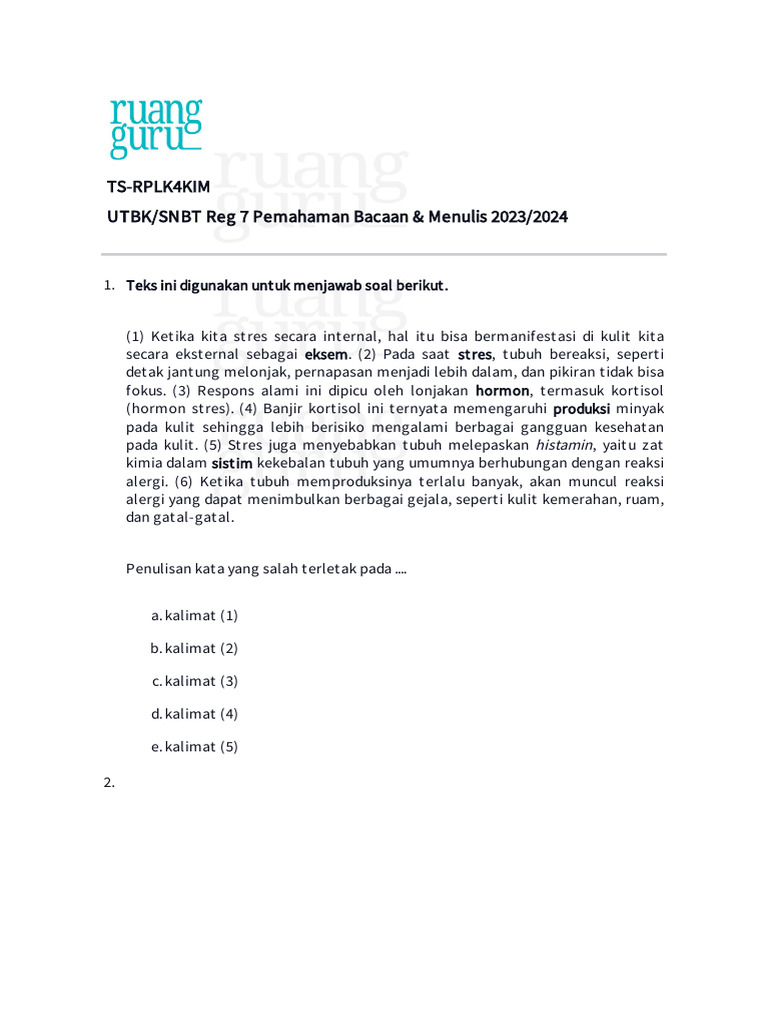 UTBK - SNBT Reg 7 Pemahaman Bacaan & Menulis 2023 - 2024 | PDF | Kesehatan Holistik