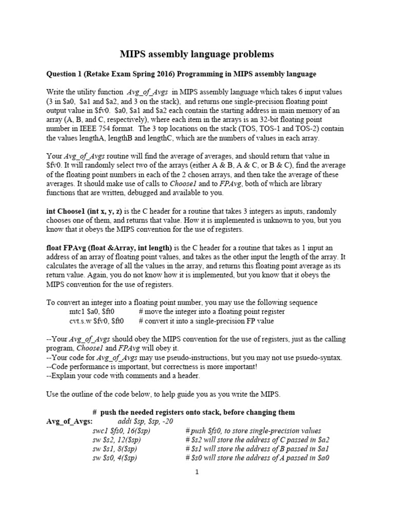 MIPS Function for Average of Averages | PDF | Pointer (Computer ...