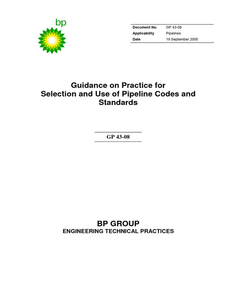 GP 43-08 - Selection and Use of Pipeline Codes and Standards | PDF | Pipe (Fluid Conveyance ...