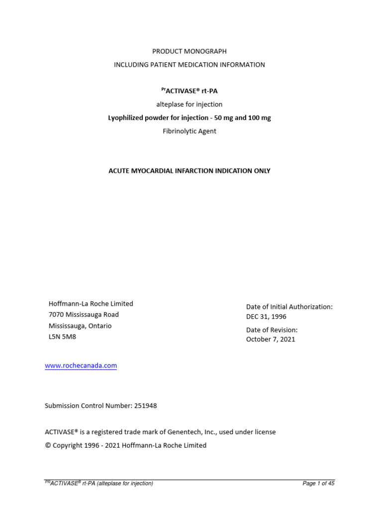 Activase Ami PM e | PDF | Myocardial Infarction | Intravenous Therapy