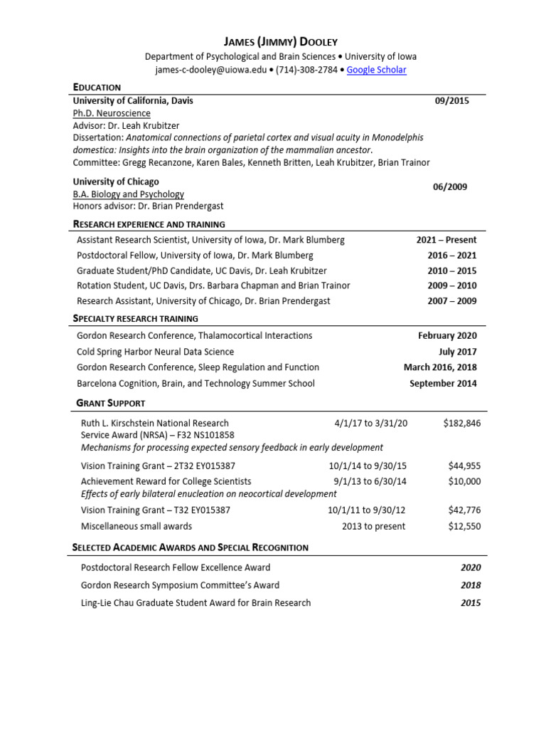 Dooley CV | PDF | Cerebral Cortex | Neuroscience