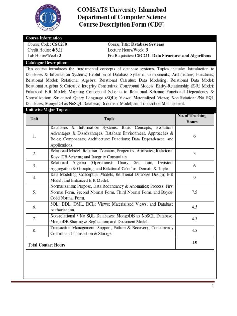 CSC270 DB-I CDF Ver3.1 | PDF | Relational Database | Relational Model