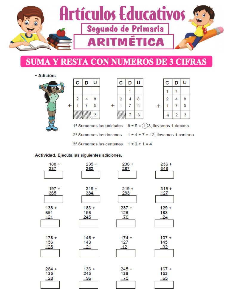 Suma y Resta Con Numeros de 3 Cifras para Segundo de Primaria | PDF